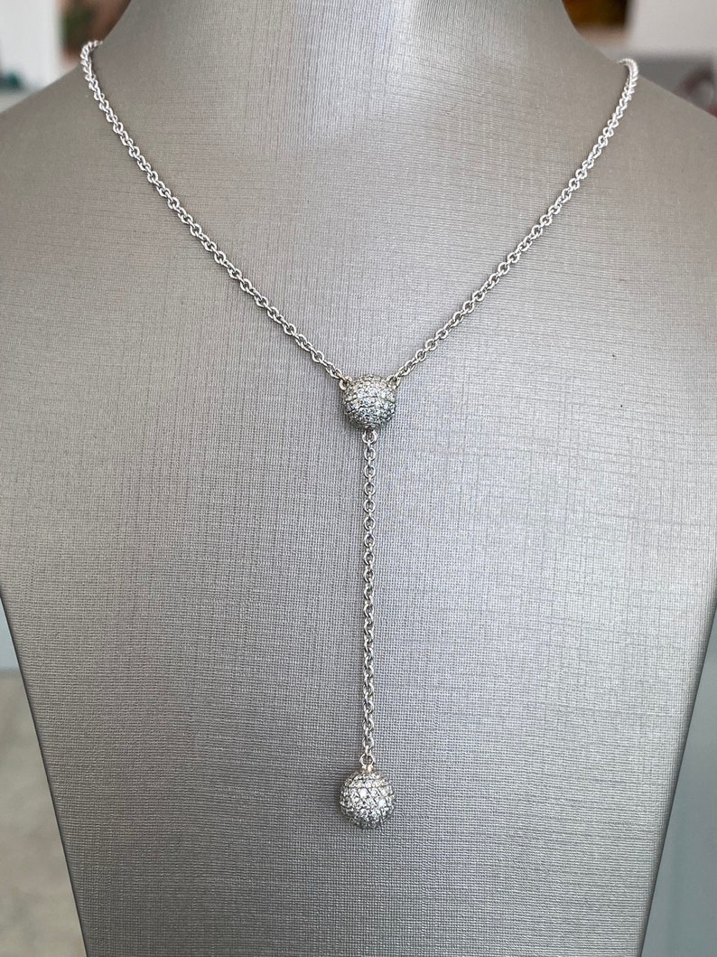 Ladies Solid Fine 18K Karat White Gold Double Diamond Ball Chain ...