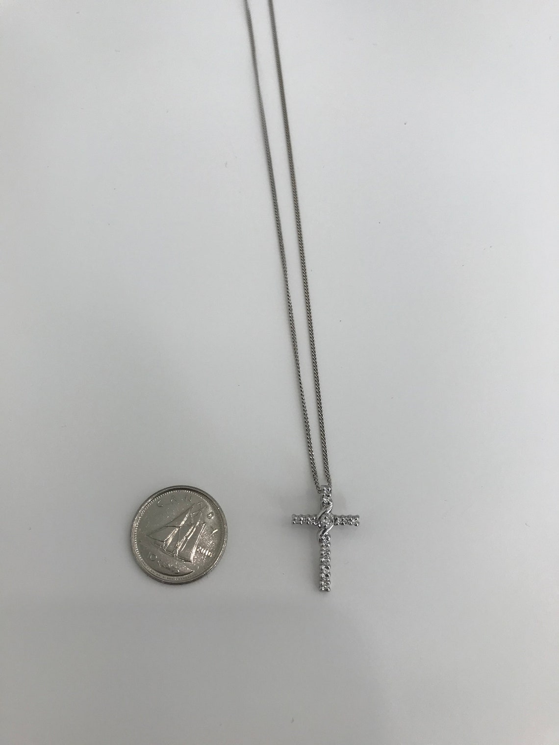 14 Karat White Gold Medium Size Cross With Diamonds and Chain for Her ...