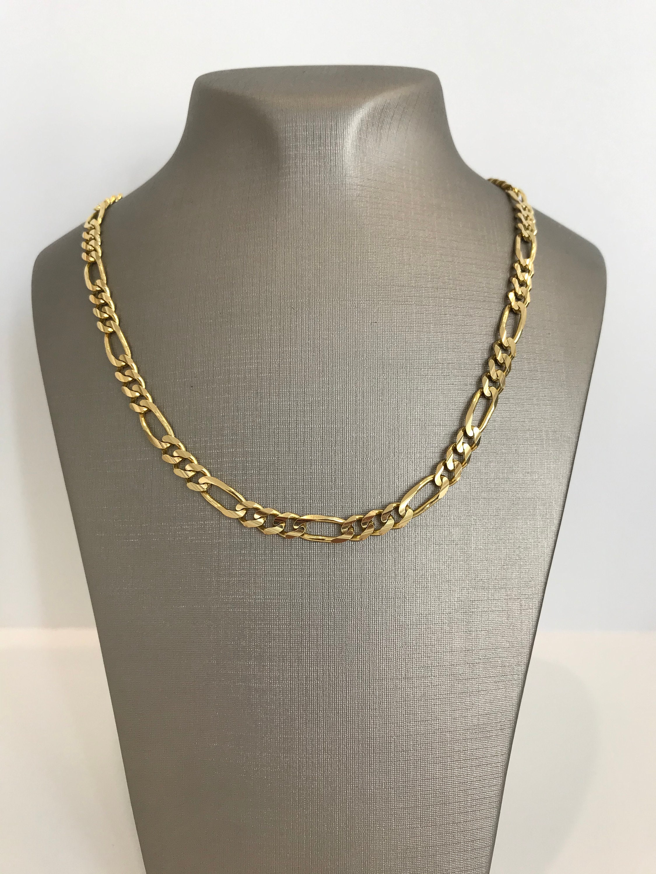 14 Karat Yellow Gold Figaro Style Designer Italian Man Chain 18 Inches ...