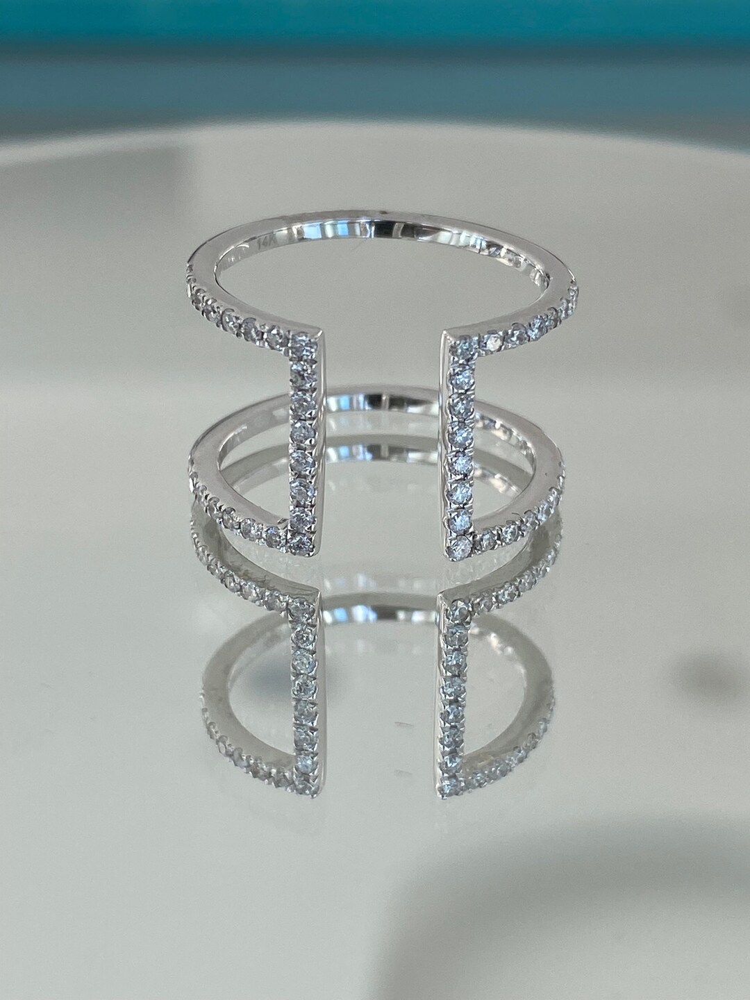 14K White Gold Two Row Diamond Ring - 0.5ct Size 7 - Etsy