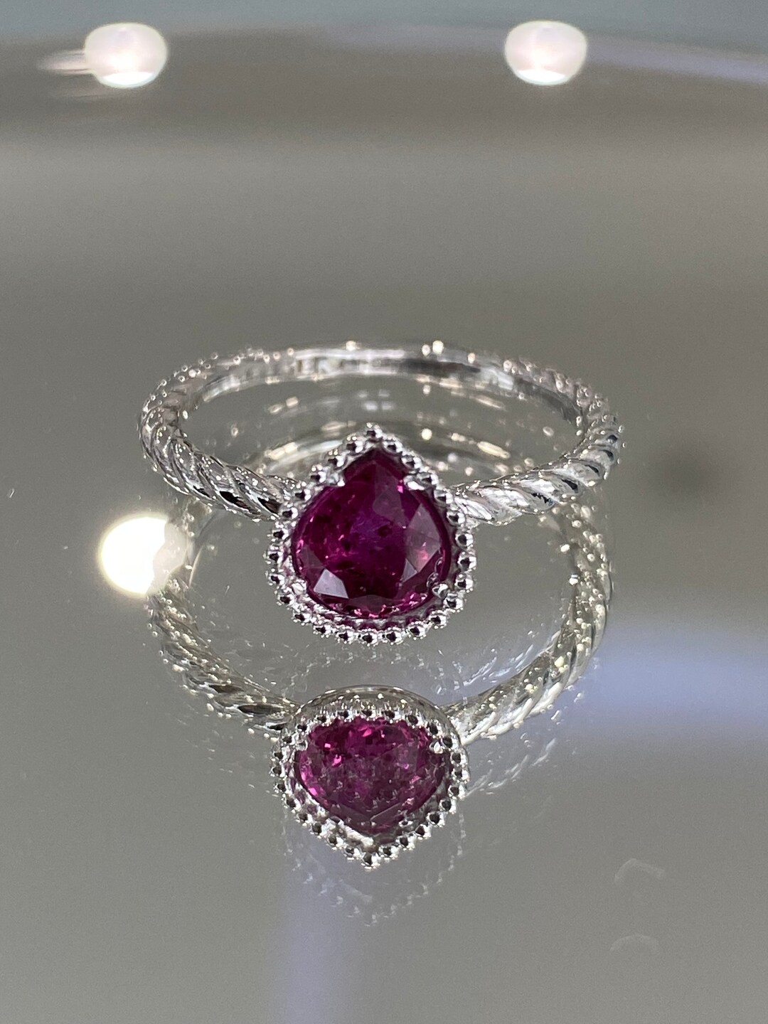 18K White Gold Pear Ruby Ring: Milgrain Braided Band - Etsy