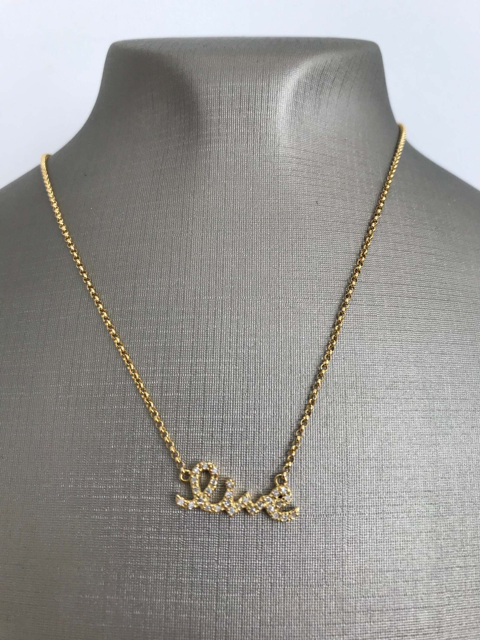 14K Yellow Gold Diamond "live" Pendant Necklace - 18 Inch - Etsy