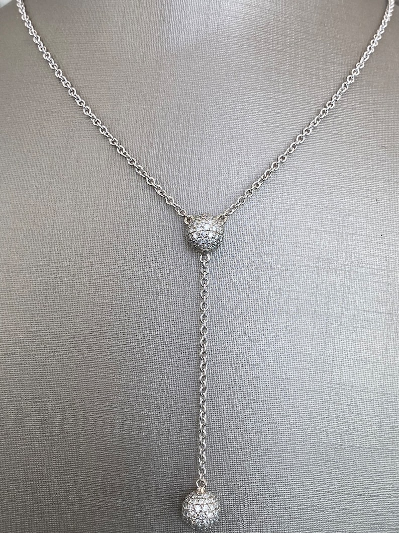 Ladies Solid Fine 18K Karat White Gold Double Diamond Ball Chain ...