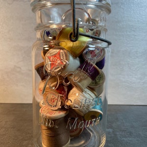 22 Wooden Thread Spools in an Antique Ball Eclipse Jar With Wire Bale ...