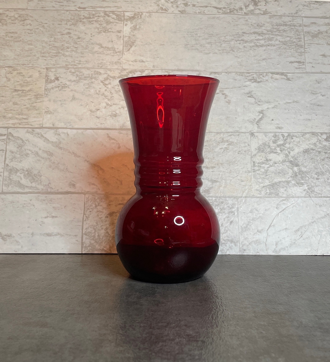 Vintage Ruby Red Anchor Hocking Vase - Wedding Decor - Party Decor ...