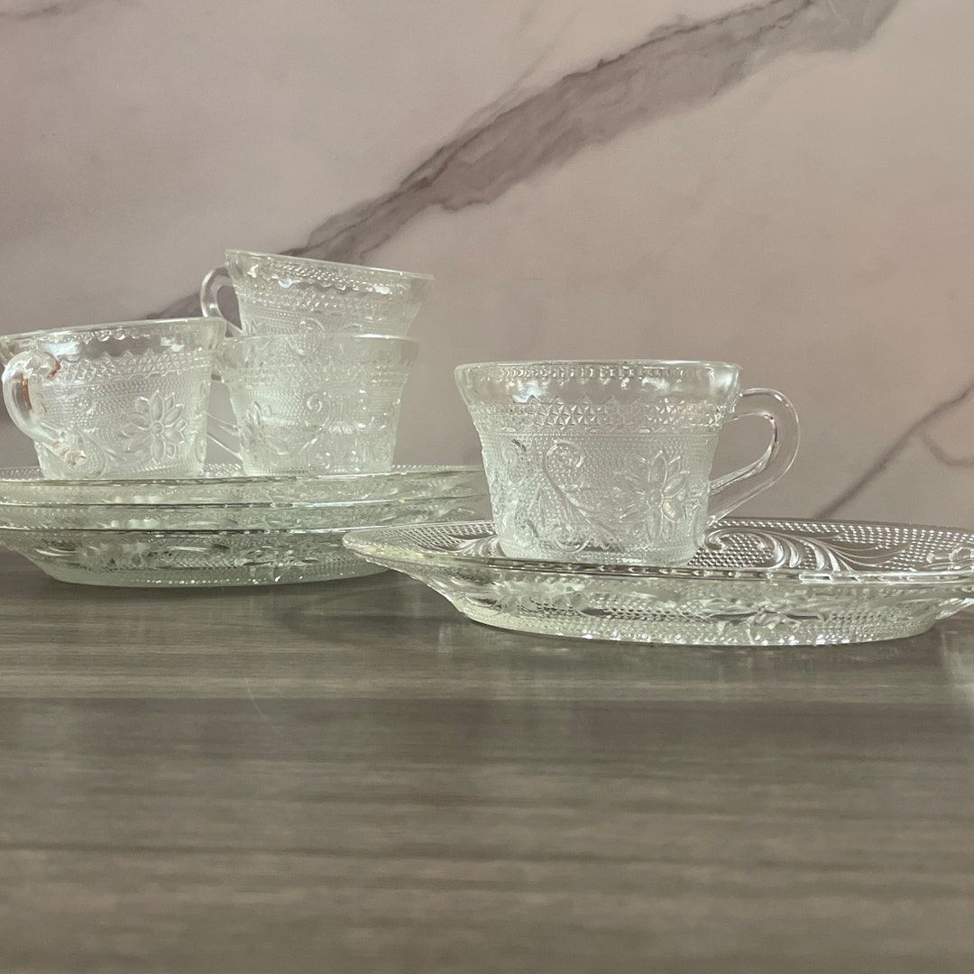 8 Piece Set Tiara Chantilly Sandwich Glass Snack Plate and Cup ...