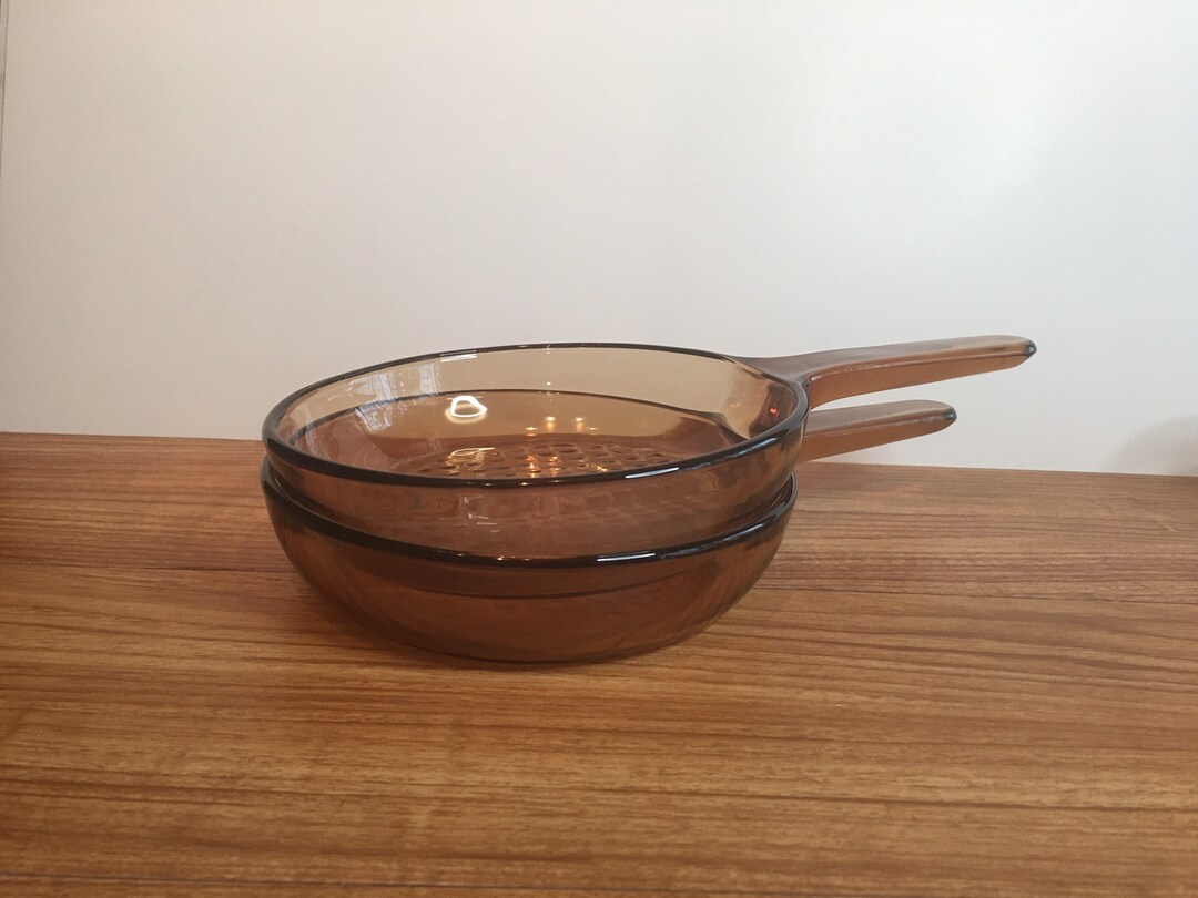 7” Pyrex Visions Amber Waffle Bottom Skillet Frying Pan Vintage Pyrex ...