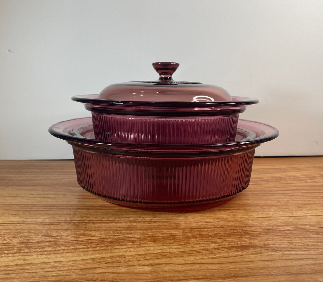 1 & 2.5 Quart Pyrex Visions Cranberry Casserole Dishes Vintage Pyrex ...