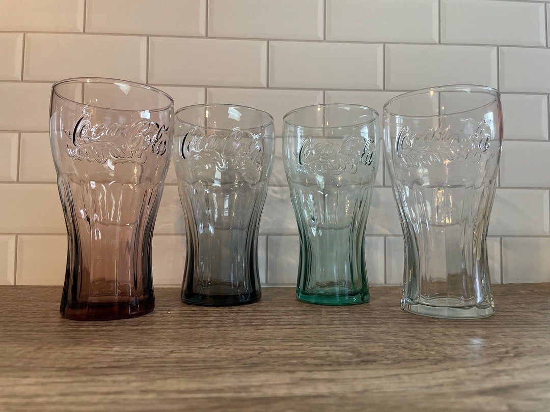 Set of 4 Tall Coca Cola Glasses by Libbey - Collectible Green Gray ...