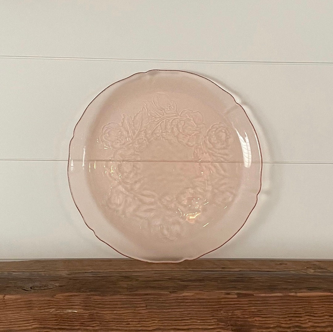 Vintage Arcoroc Luminarc Roseline Pink Glass Cake Plate Large Pink ...
