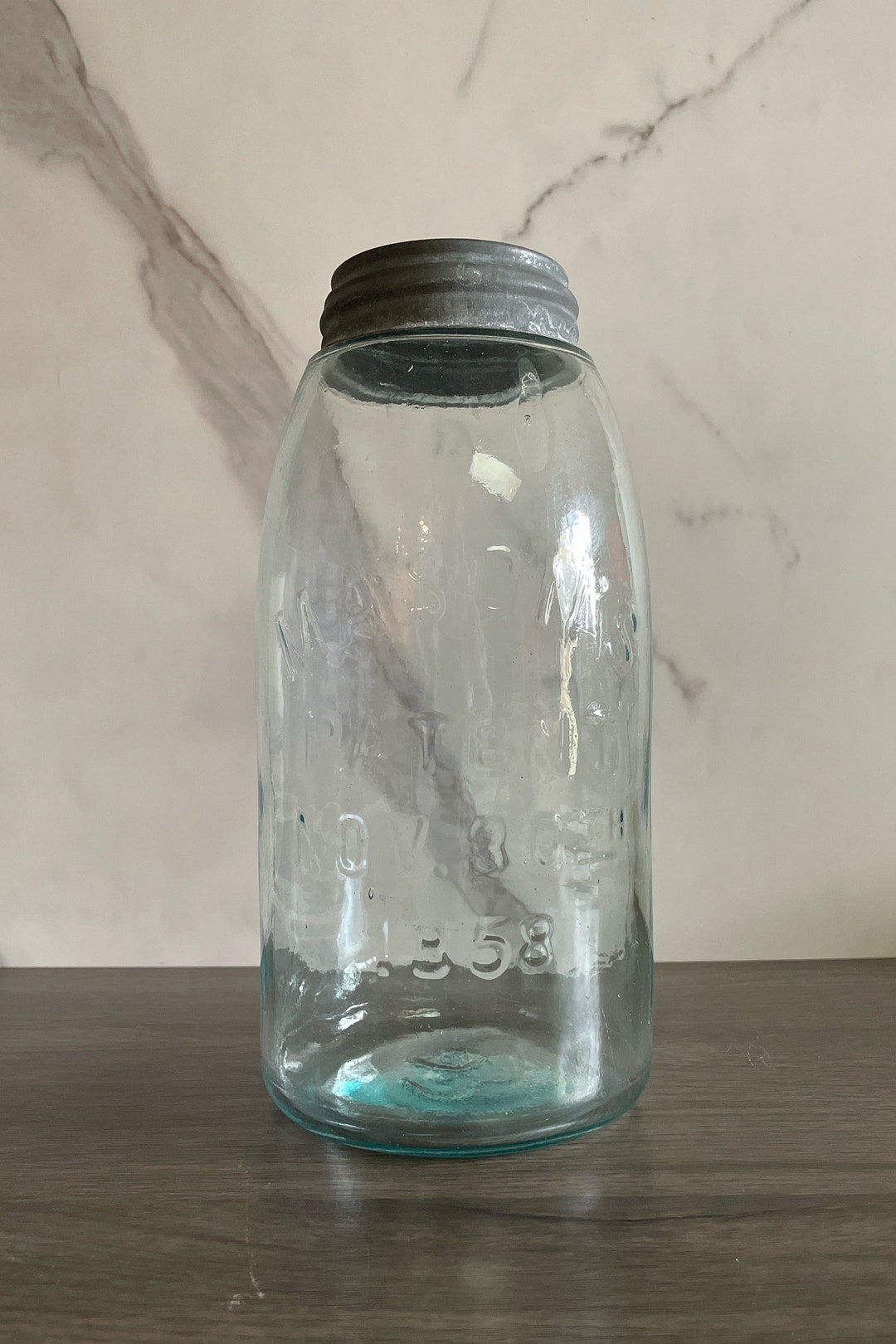 Antique 1/2 Gallon Mason Jar With Zinc Lid - 1858 Patent - Farmhouse ...