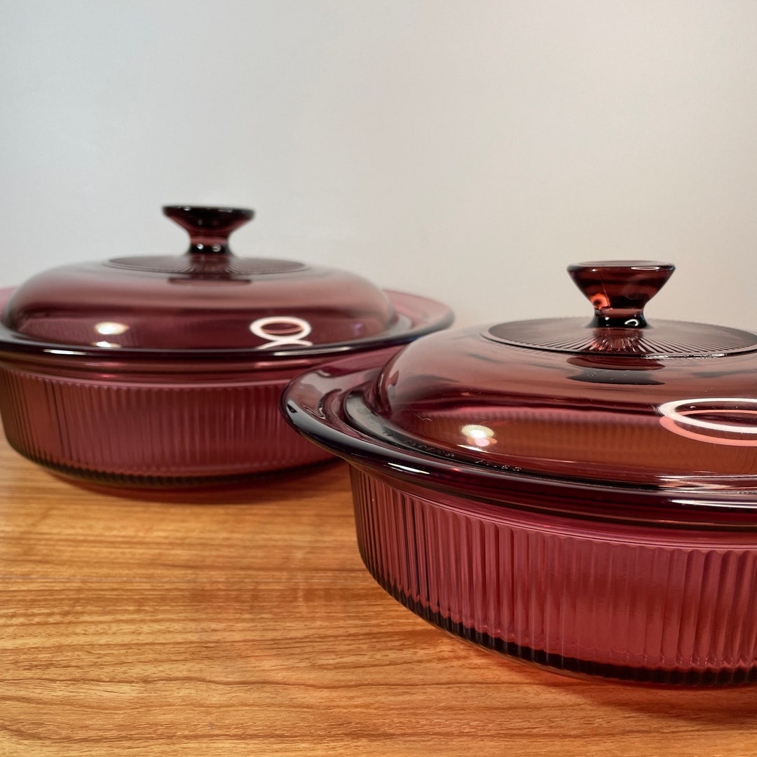 Set of 2 Pyrex Cranberry Visions Casserole Dishes - 1 Quart & 1.5 Quart ...