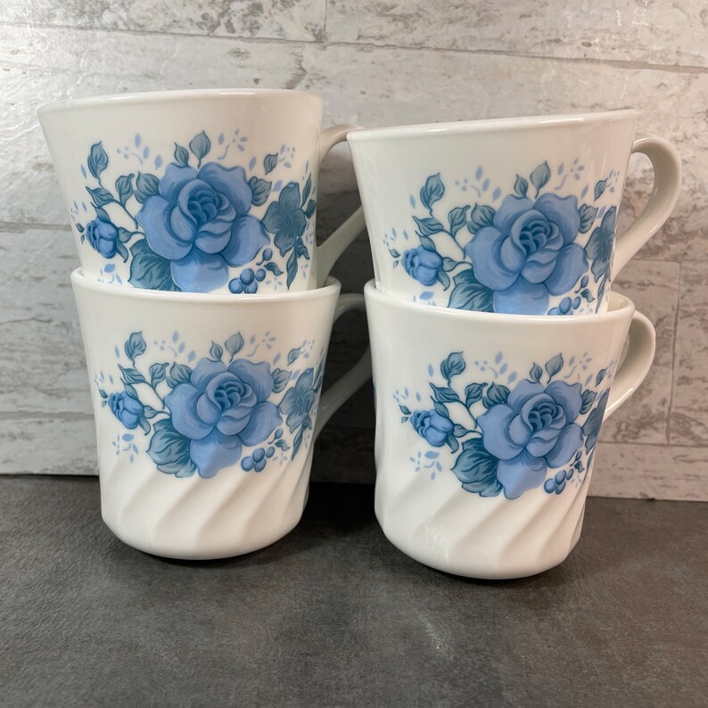 Set of 4 Corelle Blue Velvet Mugs Vintage Dishes Farmhouse - Etsy