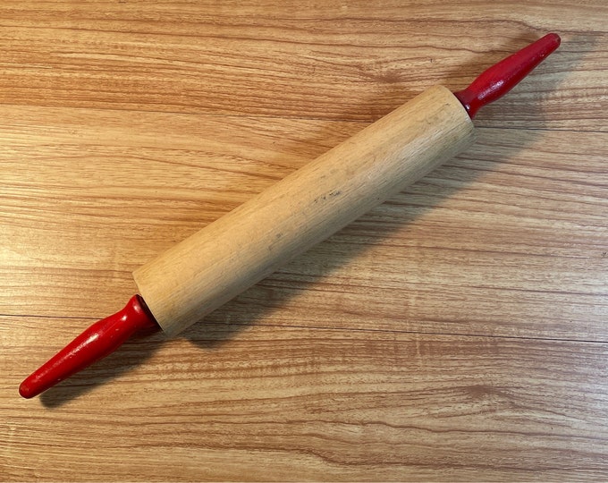 Vintage Rolling Pin 1950's - Farmhouse Decor - Red Handle Rolling Pin ...