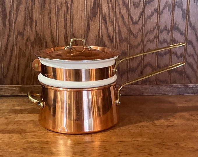 Vintage Copper Double Boiler With Ceramic Insert - Vintage Cookware ...