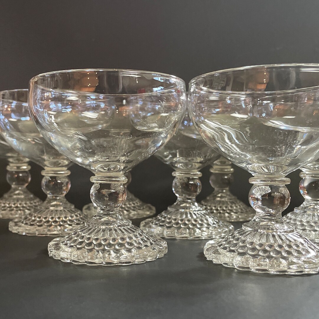 Set of 8 Anchor Hocking Berwick Bubble Footed boopie Champagne Coupe Sherbet Dessert Glasses Mid ...