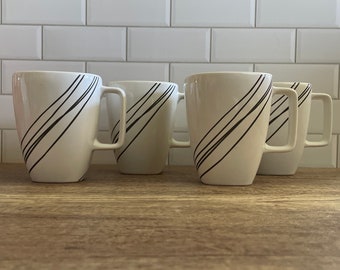 Set of 4 Simple Lines Corelle Coordinates White Stoneware Mugs Black ...