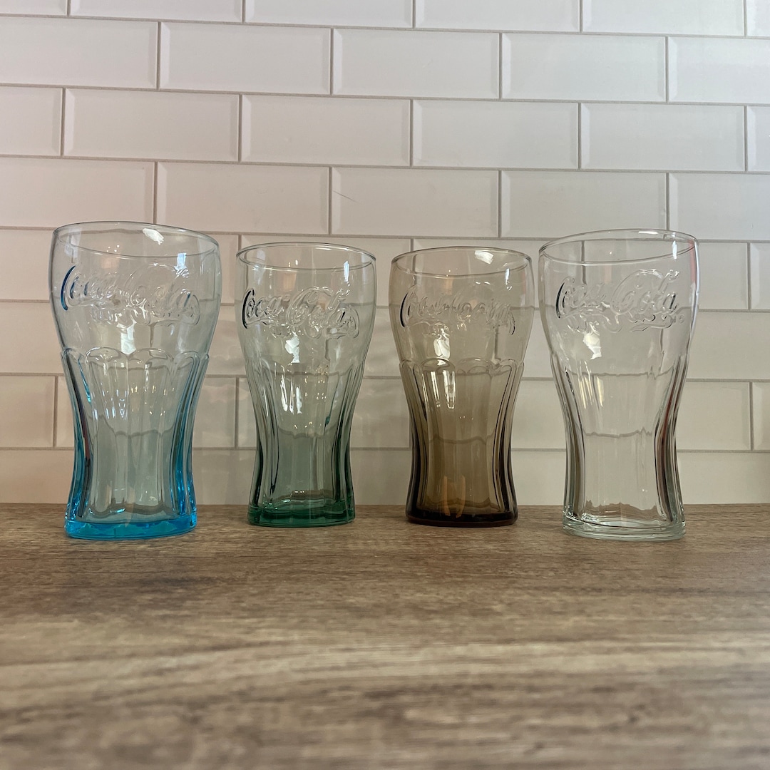 Set of 4 Tall Coca Cola Glasses - Collectible Green Brown Clear Ice ...