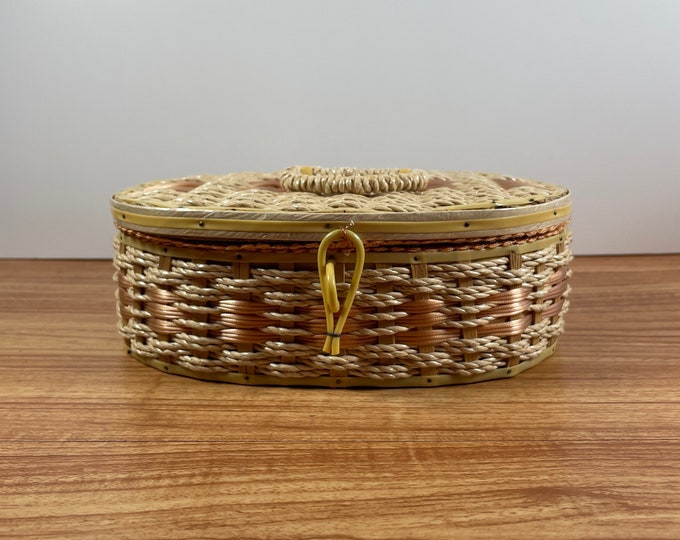 Vintage Small Sewing Basket - Satin Lined - Mid Century Craft Storage ...
