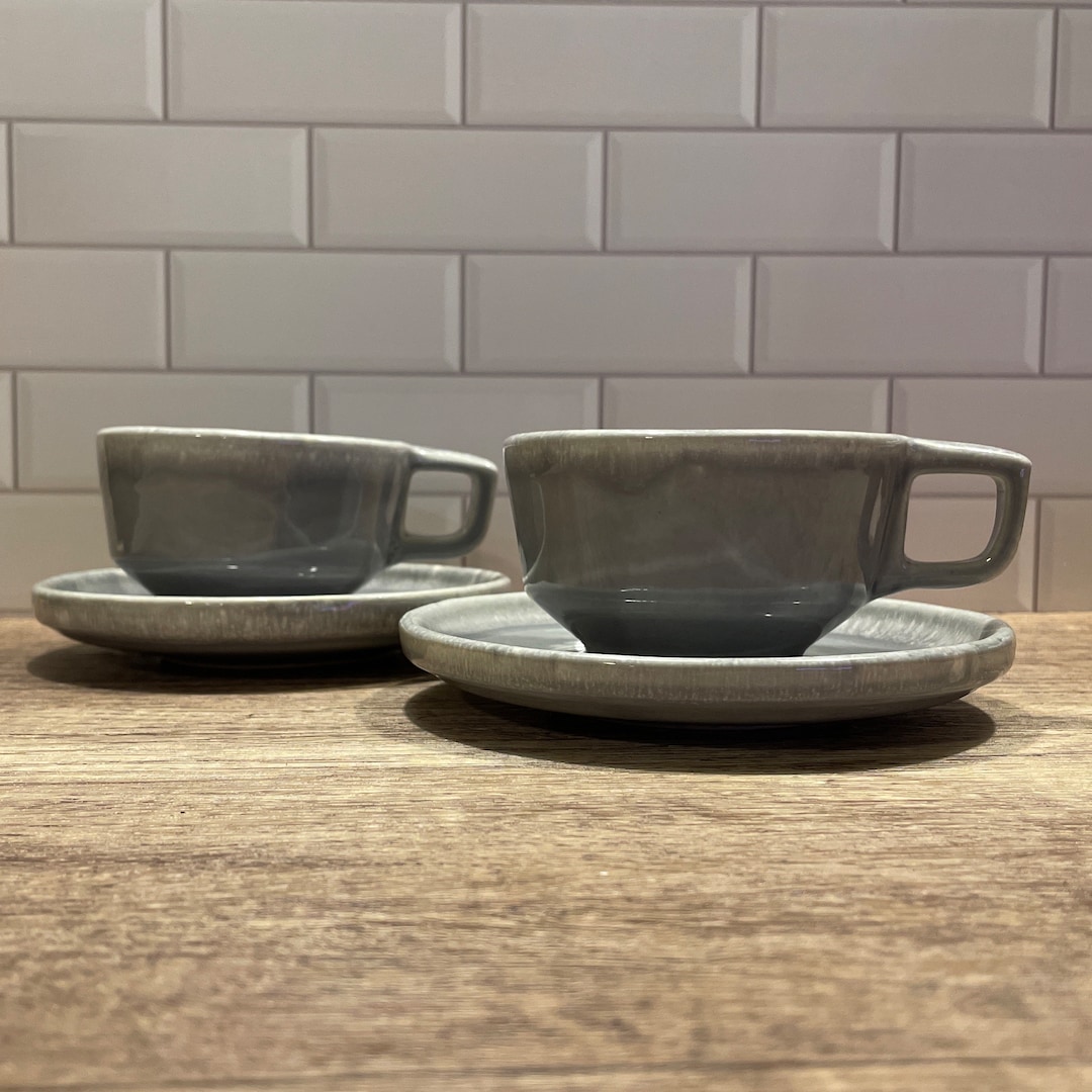 Set of 2 Vintage Hull Gray Drip Coffee Cups With Saucers - 1960’s ...