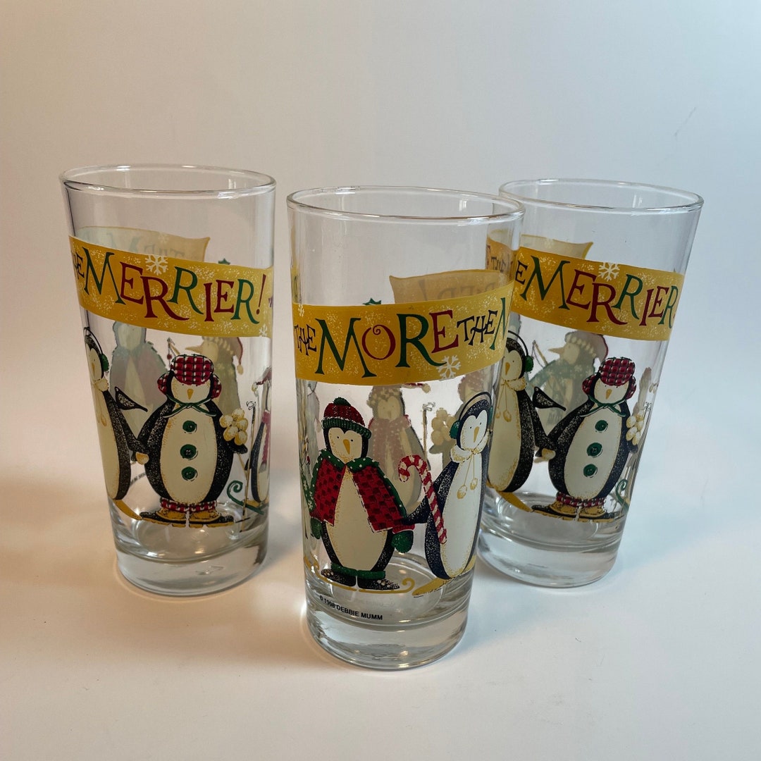 Set of 3 Debbie Mumm “winter Follies” Glass Tumblers - Sakura China ...