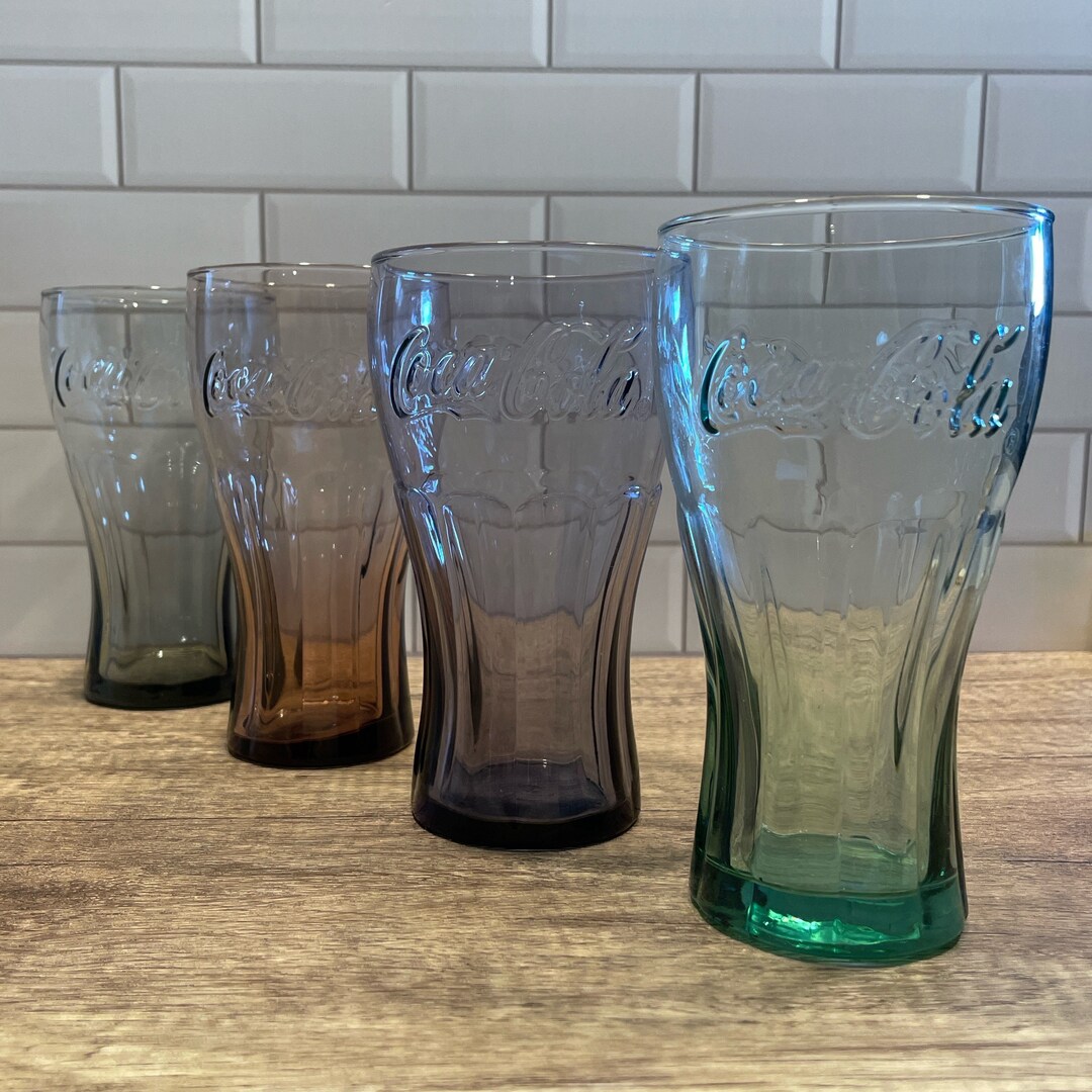 Set of 4 Tall Coca Cola Glasses by Libbey - Gray - Light Green ...