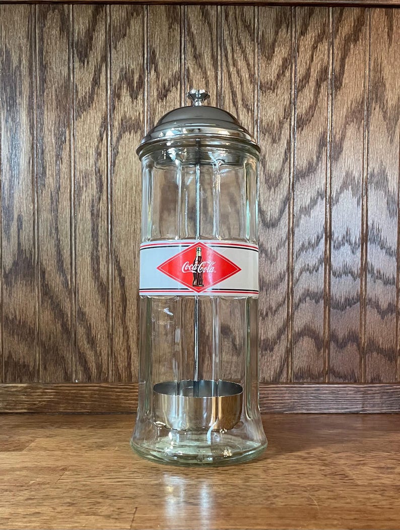 Vintage Coca Cola Straw Dispenser - Glass Straw Storage Jar - Soda ...