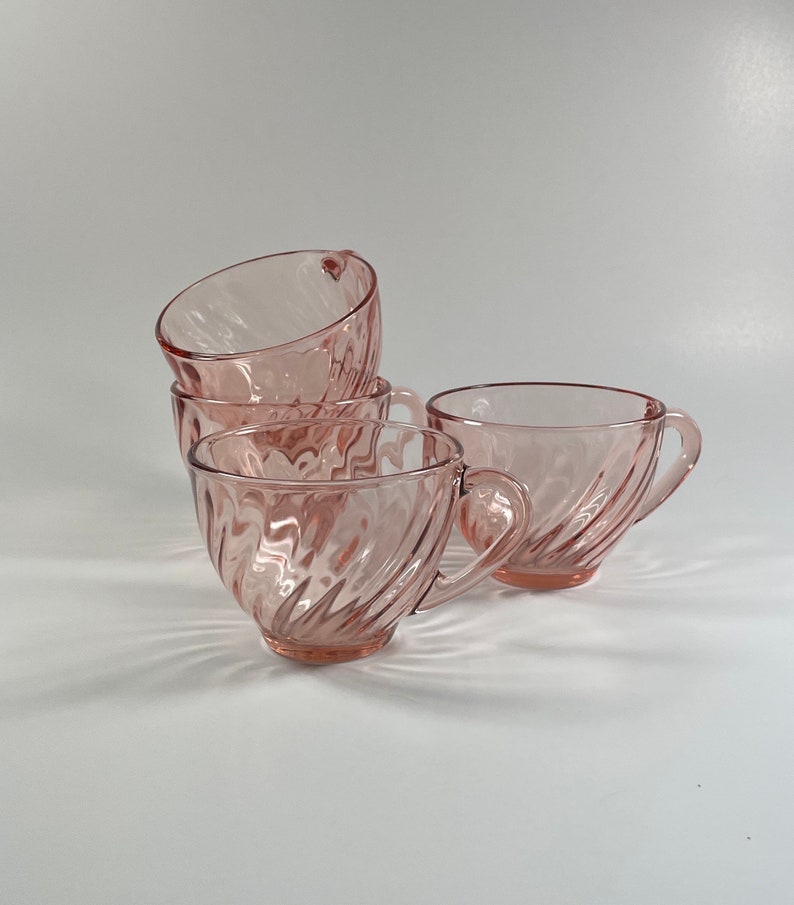 Set of 4 Vintage Arcoroc Luminarc Rosaline Pink Swirl Glass Tea Cups ...