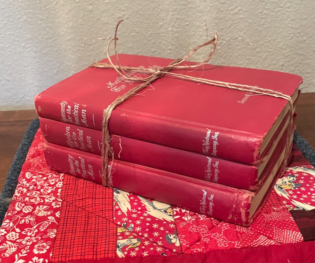 Red Antique Math Books - 3 Piece Instant Library - Library Book Bundle ...
