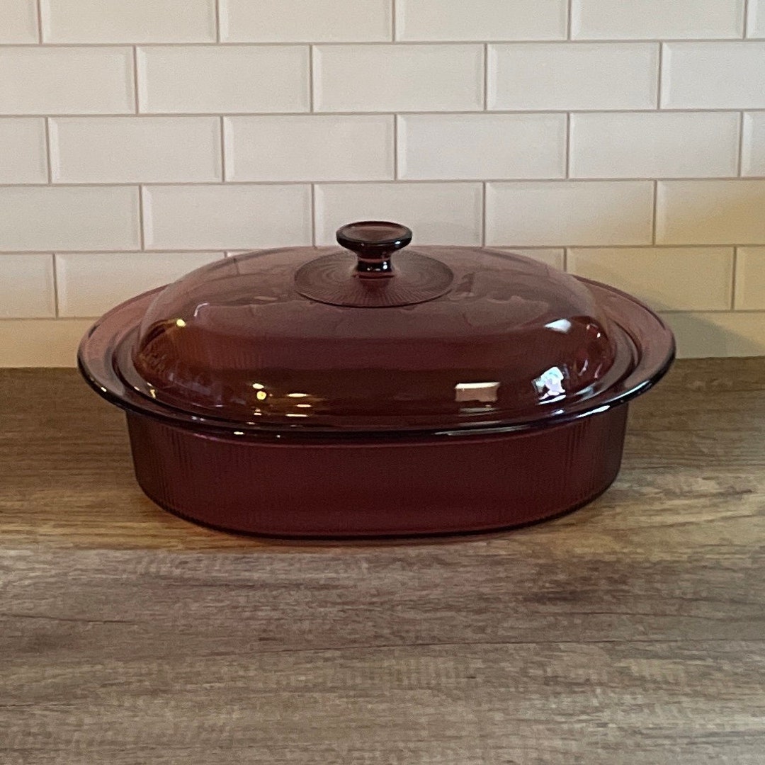 Pyrex 4 Quart Cranberry Visions Large Roasting Pan Vintage Pyrex Glass ...