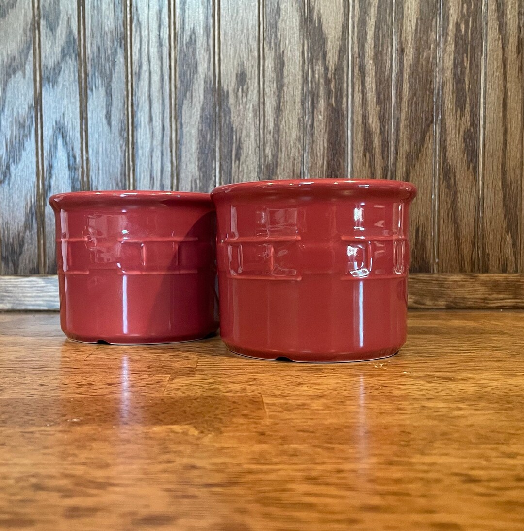 Two Longaberger Pottery Woven Traditions Paprika 1 Pint Salt Crock ...