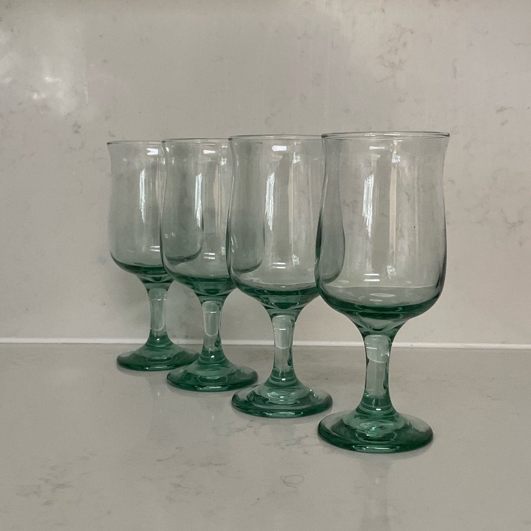 Set of 4 Libbey Tulip Spanish Green 12 Ounce Goblets Tall Drinking ...