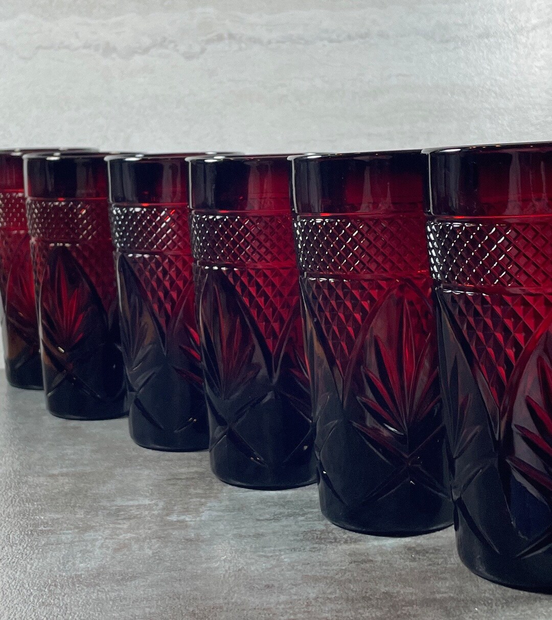 Ruby Red “antique” Pattern Tall Cooler Drinking Glasses - Vintage ...
