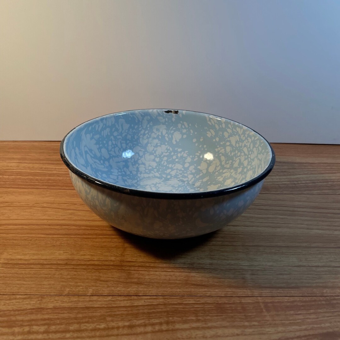 Vintage Blue Granite Enamelware Bowl Farmhouse Primitive Decor Vintage ...