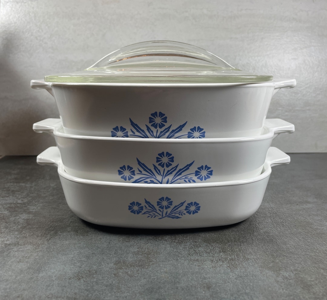 4 Piece Gift Set Corning Ware Blue Cornflower Casserole Dishes - Glass ...