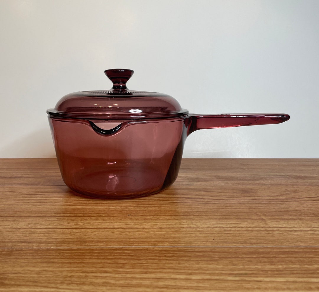 Pyrex Cranberry Visions 1 Liter Saucepan Glass Cookware Purple Glass ...