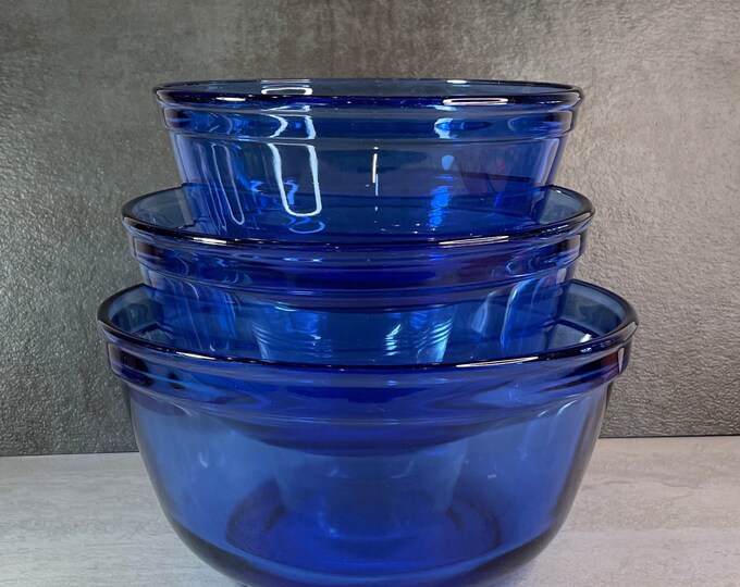 Set of 3 Cobalt Blue Nesting Bowls by Anchor Hocking - Vintage Blue ...