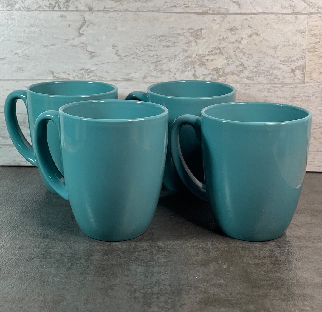 Set of 4 Corelle Coordinates Teal Mugs - Vintage Dishes - Farmhouse ...