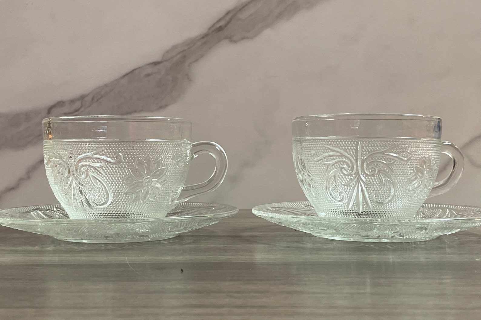 2 Sets Tiara Chantilly Sandwich Glass Coffee Cup and Saucers - Vintage ...