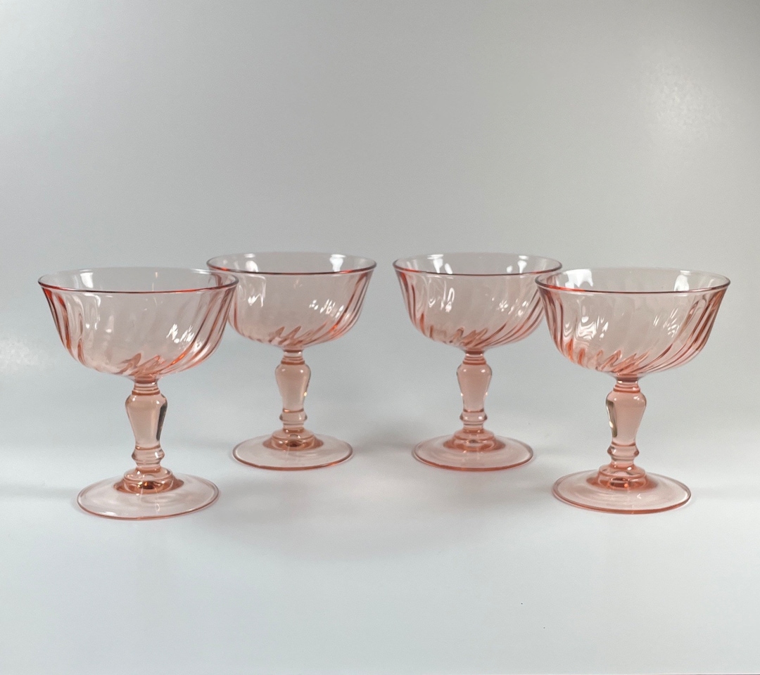 Vintage Arcoroc Luminarc Pink Swirl Champagne or Tall Sherbet Glasses ...