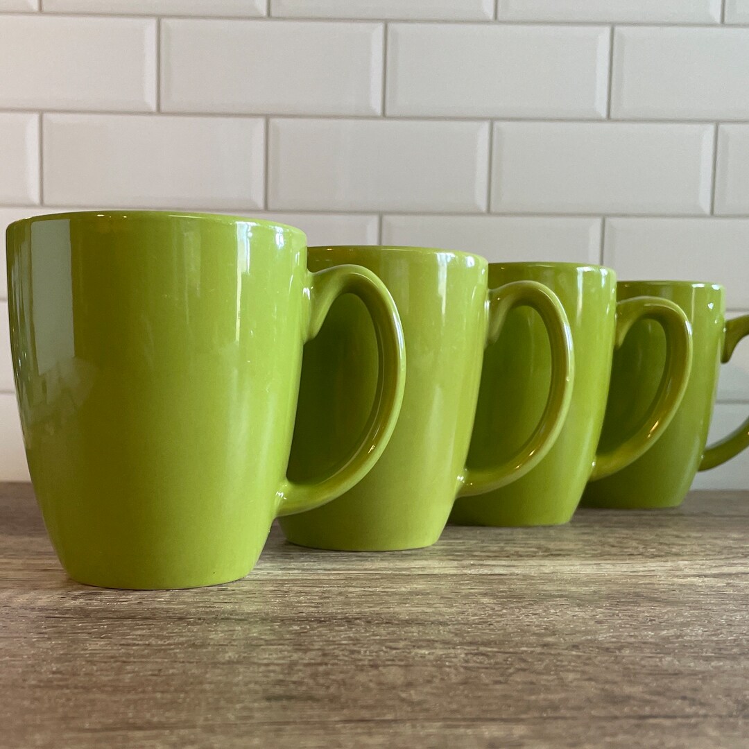 Set of 4 Corelle Coordinates Lime Green Stoneware Mugs - Vintage Dishes ...