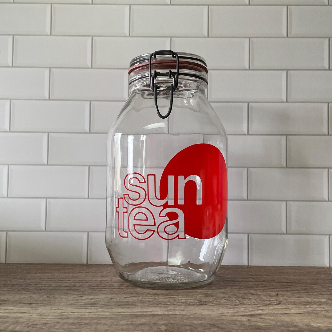 Vintage 2 Liter Glass Sun Tea Jar - Retro Jar Beverage Jar - 1/2 Gallon ...