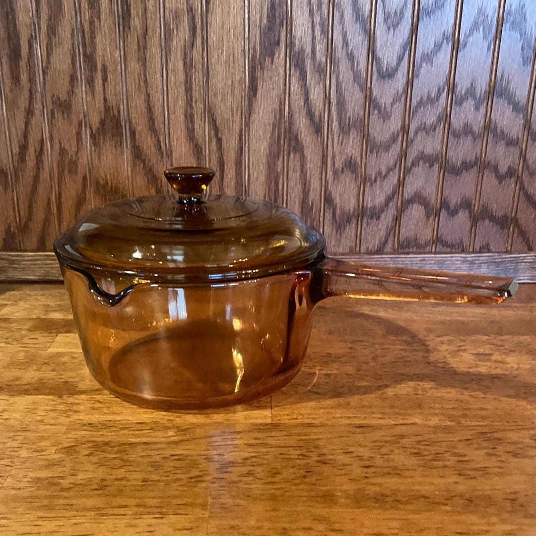 Pyrex 1.5 Liter Amber Visions Sauce Pot With Spout & Lid Vintage Pyrex ...