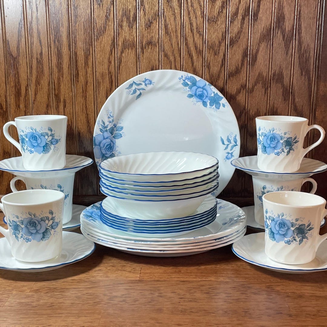 30 Piece Set - Corelle Blue Velvet - Service for 6 - Vintage Dishes ...