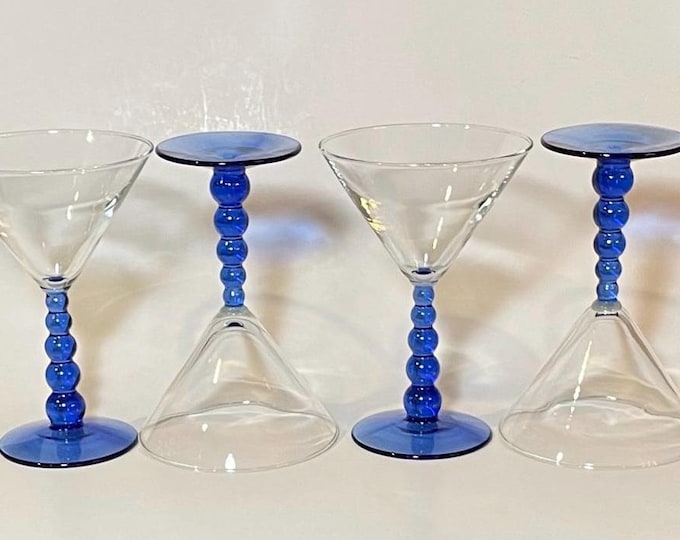 Set of 4 Vintage Metropolis Blue Mediterranean Libbey Martini Glasses ...