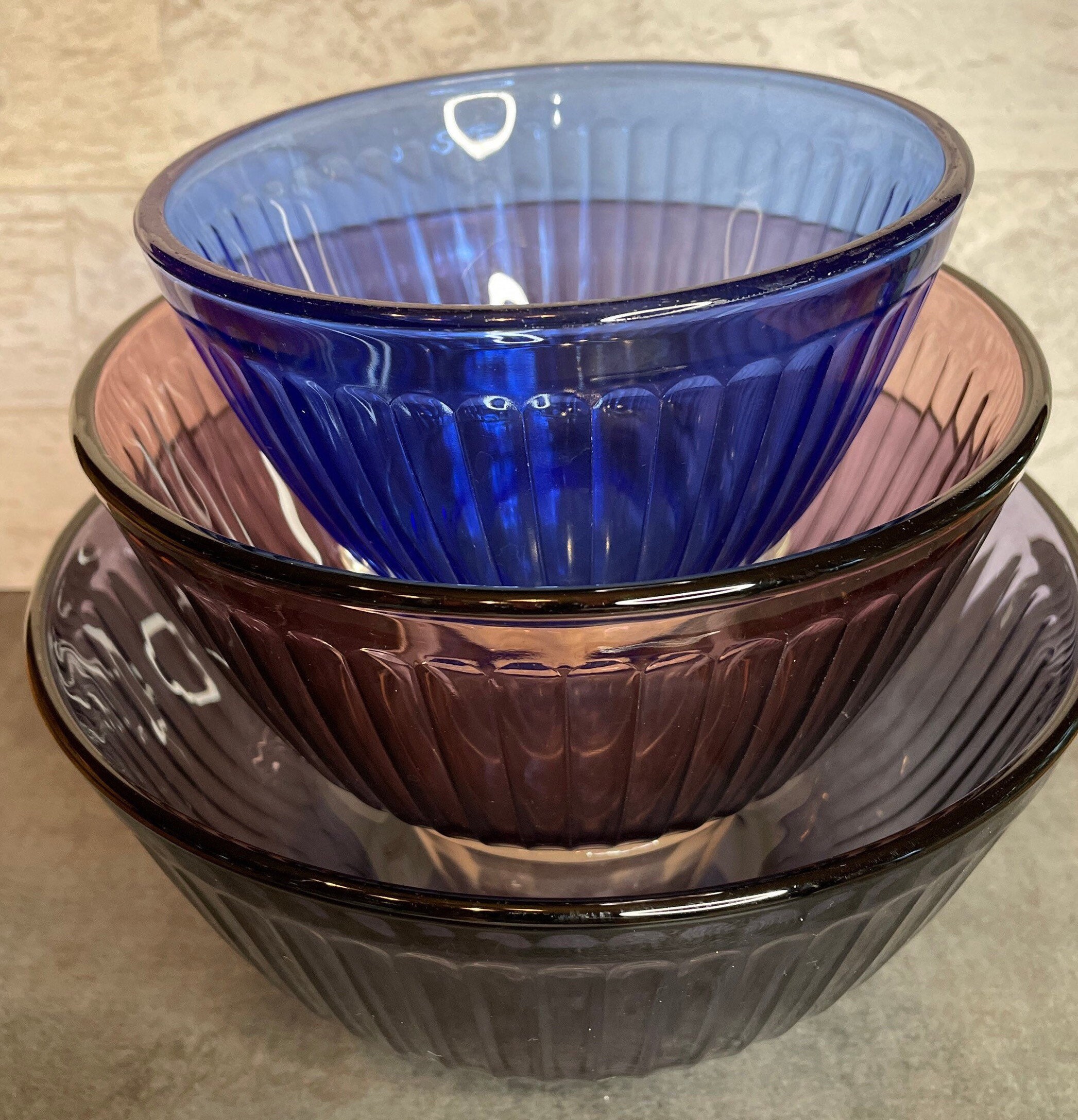 Set of Multi-Colored Ribbed Pyrex Visions Bowls Cranberry | Etsy