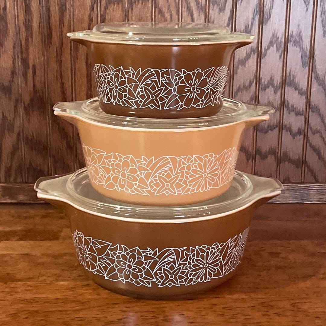3 Piece Woodland Pyrex Casserole Set 1, 1.5 and 2.5 Quarts With Lids ...