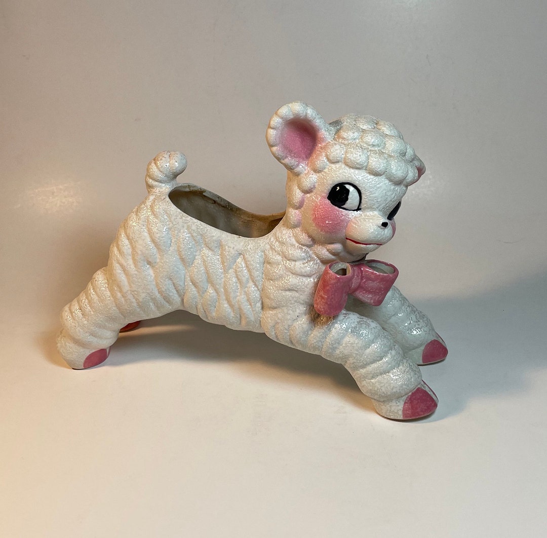 Vintage Baby Lamb Planter - Nursery Decor - Flower Arrangements - Vase ...