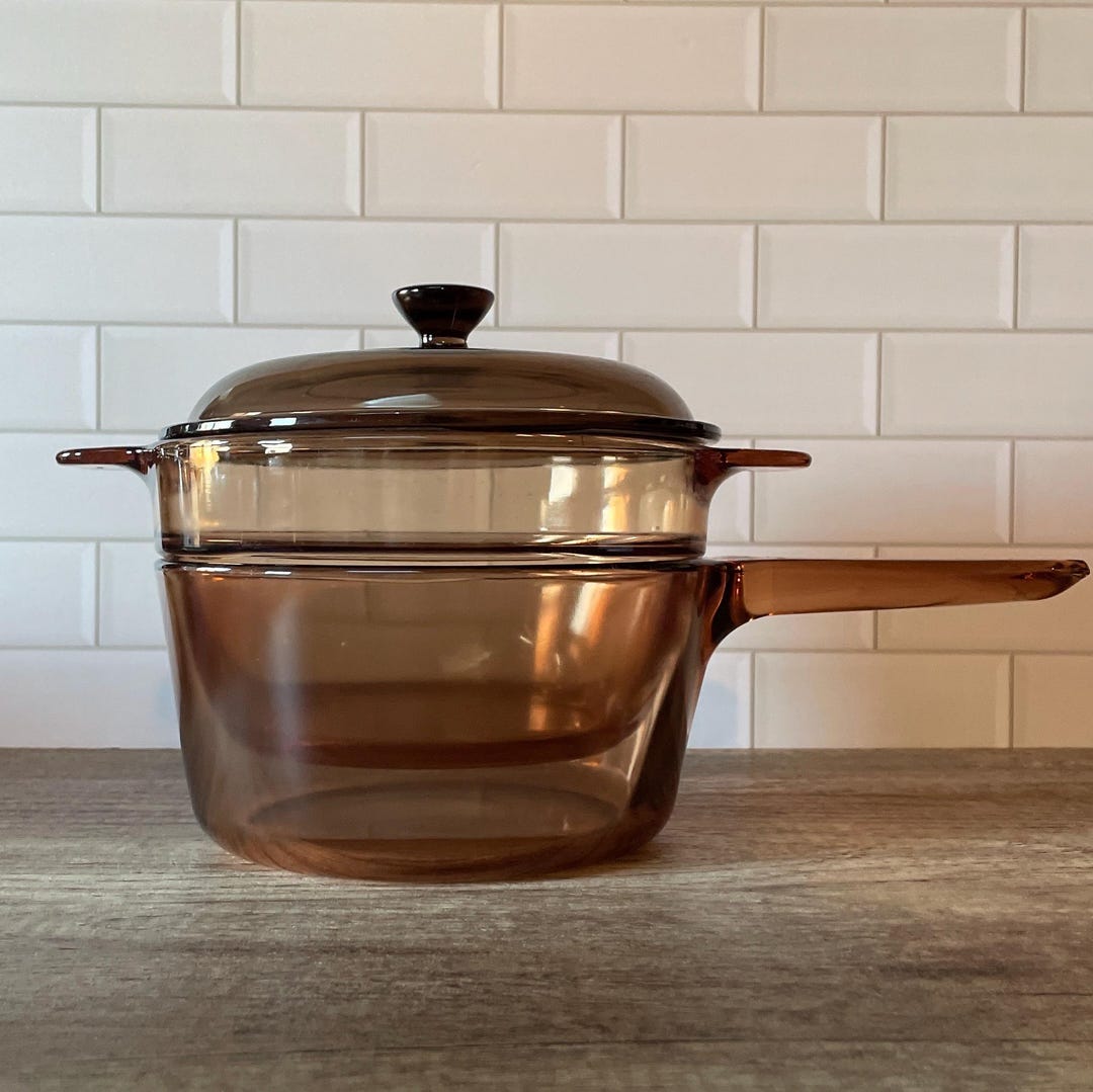 Pyrex Amber Brown Visions 1.5 Liter Saucepan With Double Boiler Insert ...