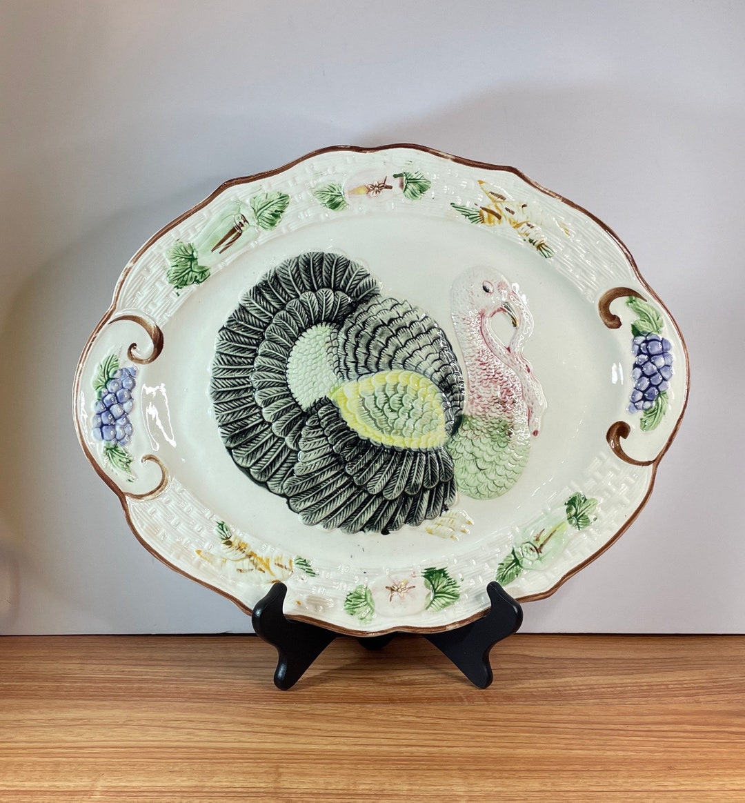 Vintage Hand Painted Ceramic Turkey Platter - Made in USA - California ...